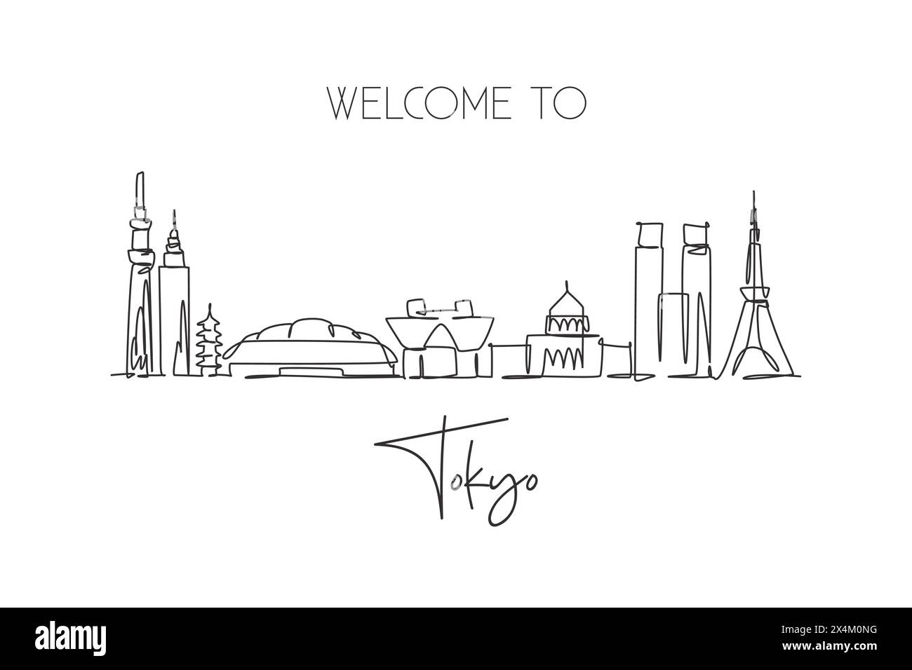 One continuous line drawing of Tokyo city skyline, Japan. Beautiful ...