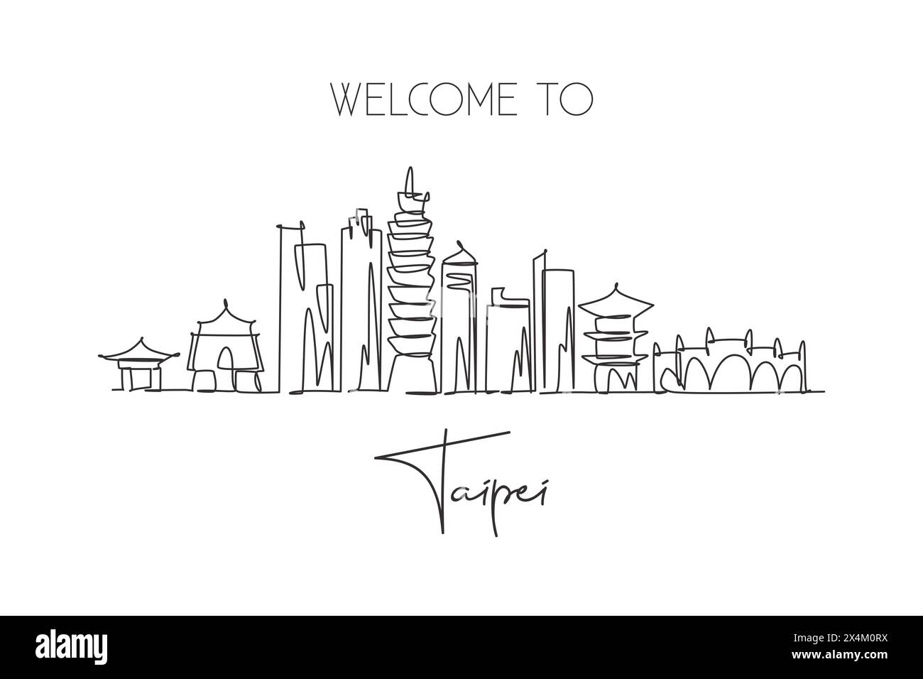 One continuous line drawing of Taipei city skyline, Taiwan. Beautiful ...
