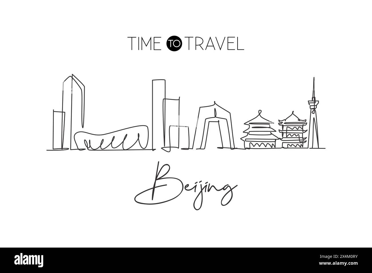 Single continuous line drawing of Beijing city skyline, China. Famous ...