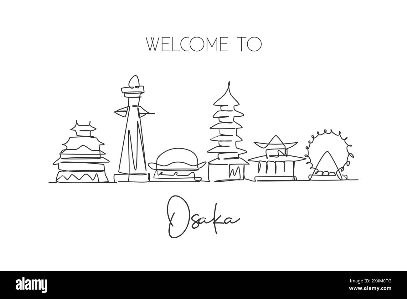 One continuous line drawing of Osaka city skyline, Japan. Beautiful ...