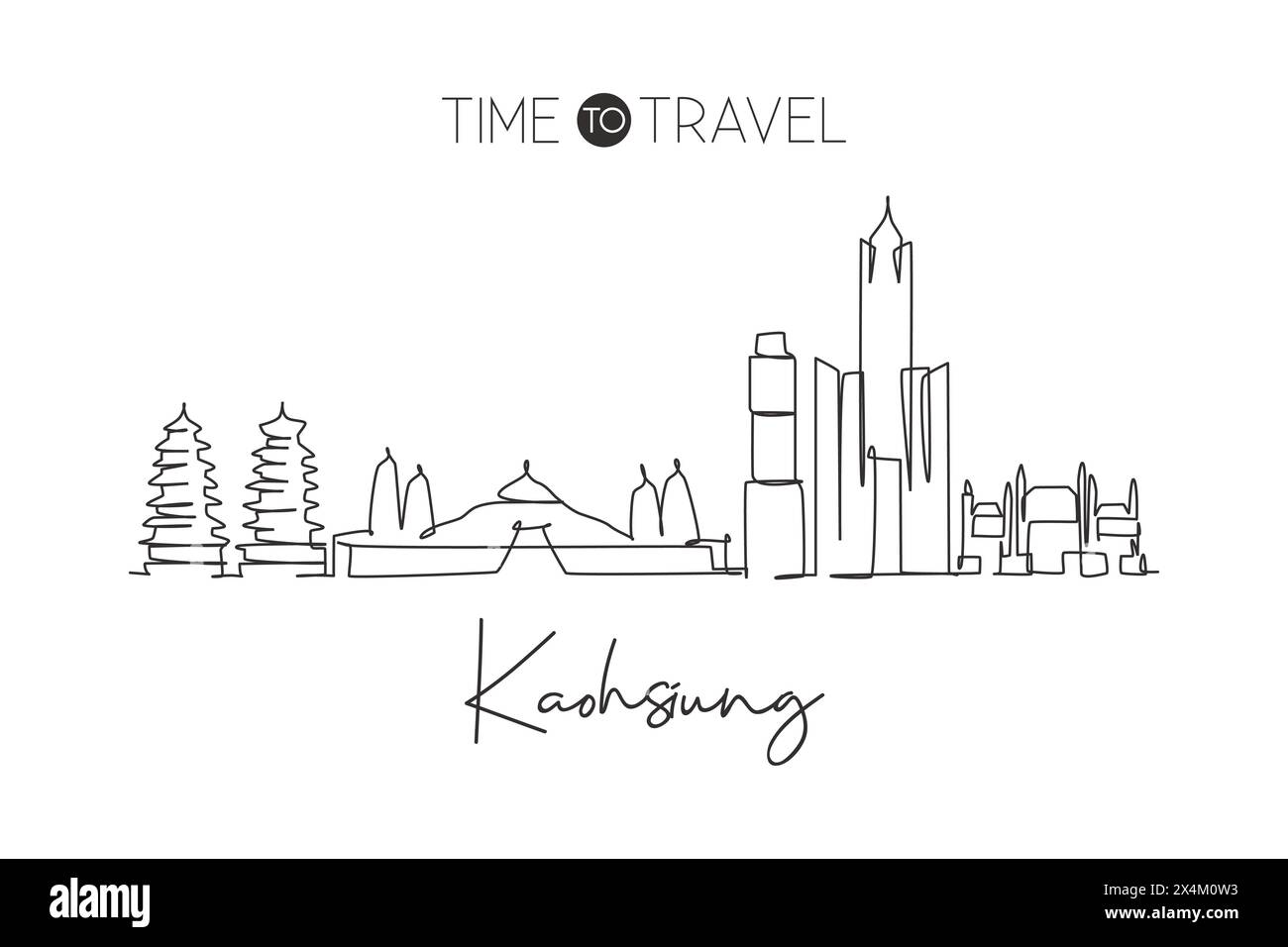 Single continuous line drawing of Kaohsiung city skyline, Taiwan ...