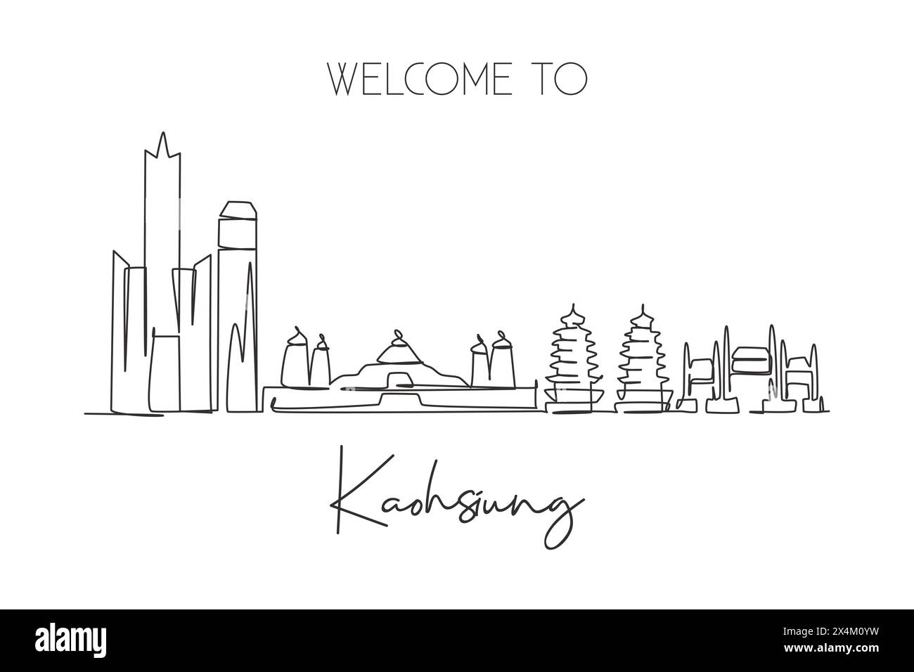 One continuous line drawing of Kaohsiung city skyline, Taiwan ...