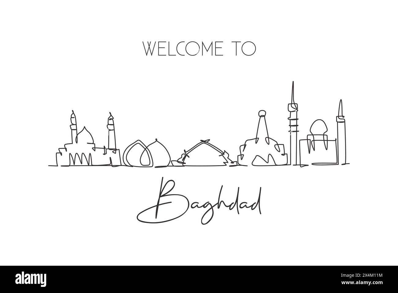 Single continuous line drawing of Baghdad city skyline, Iraq. Famous ...