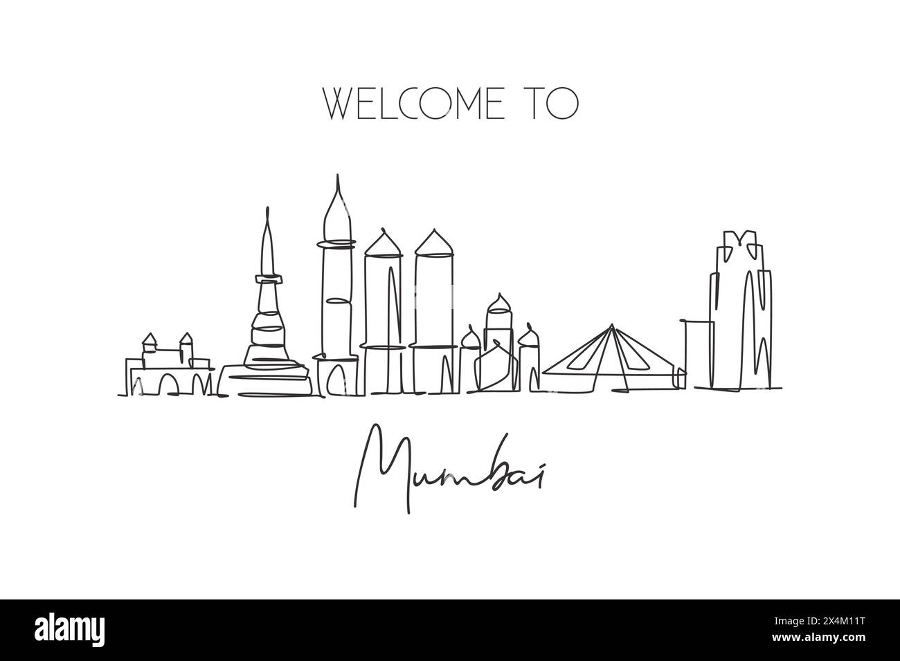 One continuous line drawing Mumbai city skyline, India. Beautiful city ...