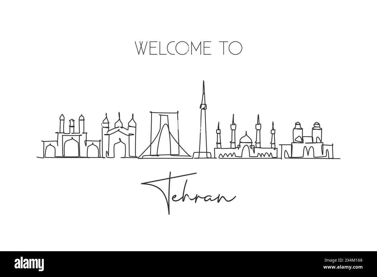 Single continuous line drawing of Tehran city skyline, Iran. Famous ...