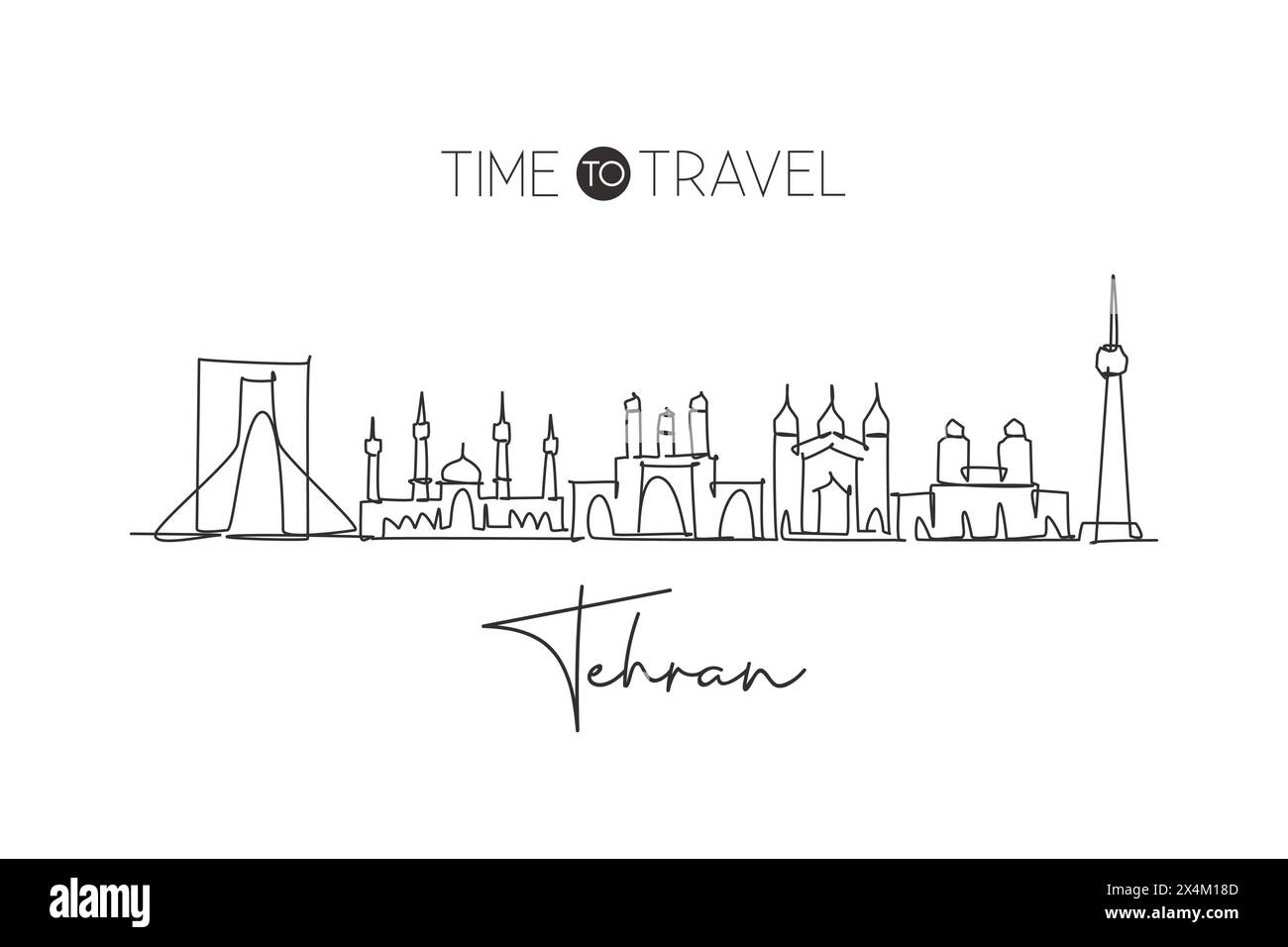 One single line drawing of Tehran or Teheran city skyline Iran ...