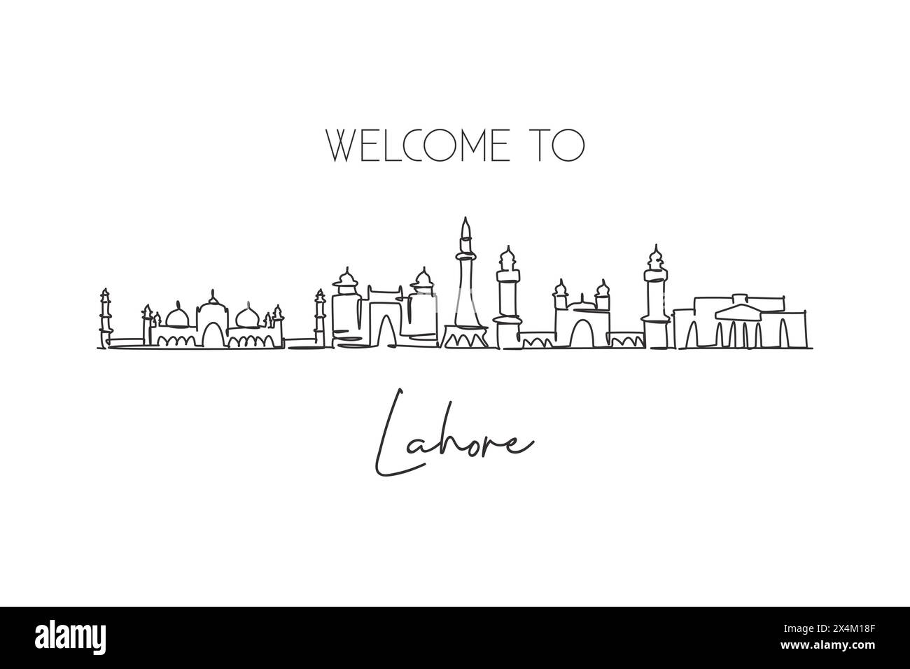 Single continuous line drawing of Lahore city skyline, Pakistan. Famous ...