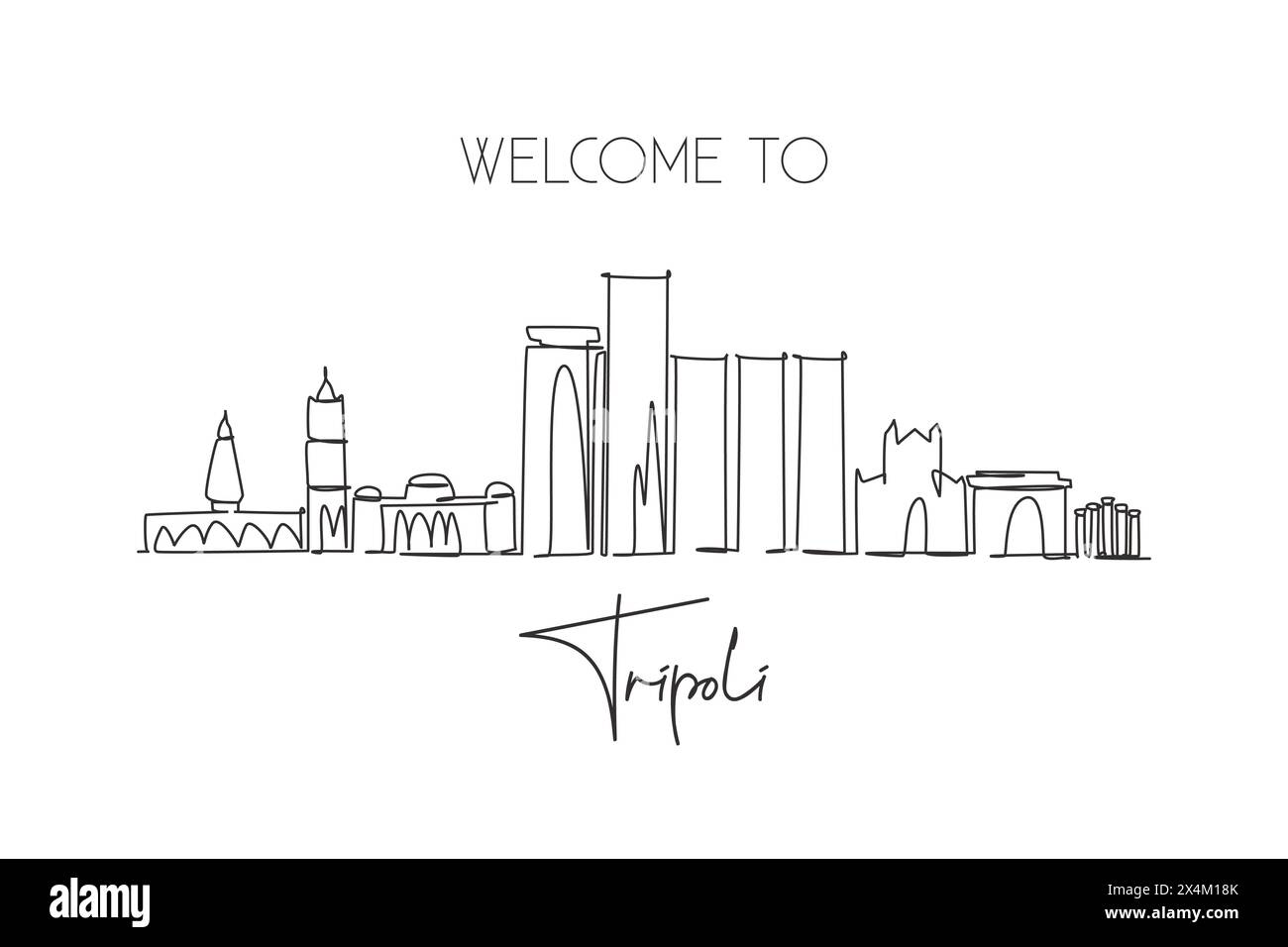 One continuous line drawing of Tripoli city skyline, Libya. Beautiful ...