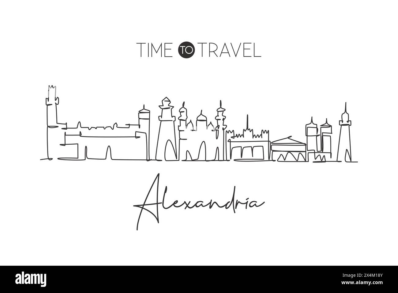 One single line drawing of Alexandria city skyline, Egypt. Historical ...