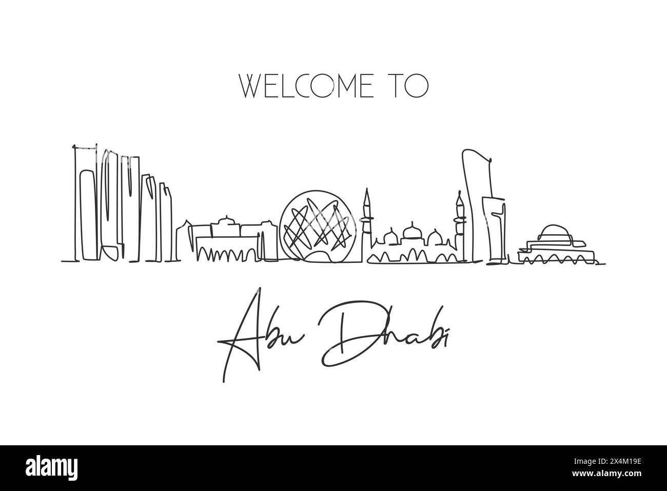 One continuous line drawing of Abu Dhabi city skyline, United Arab ...