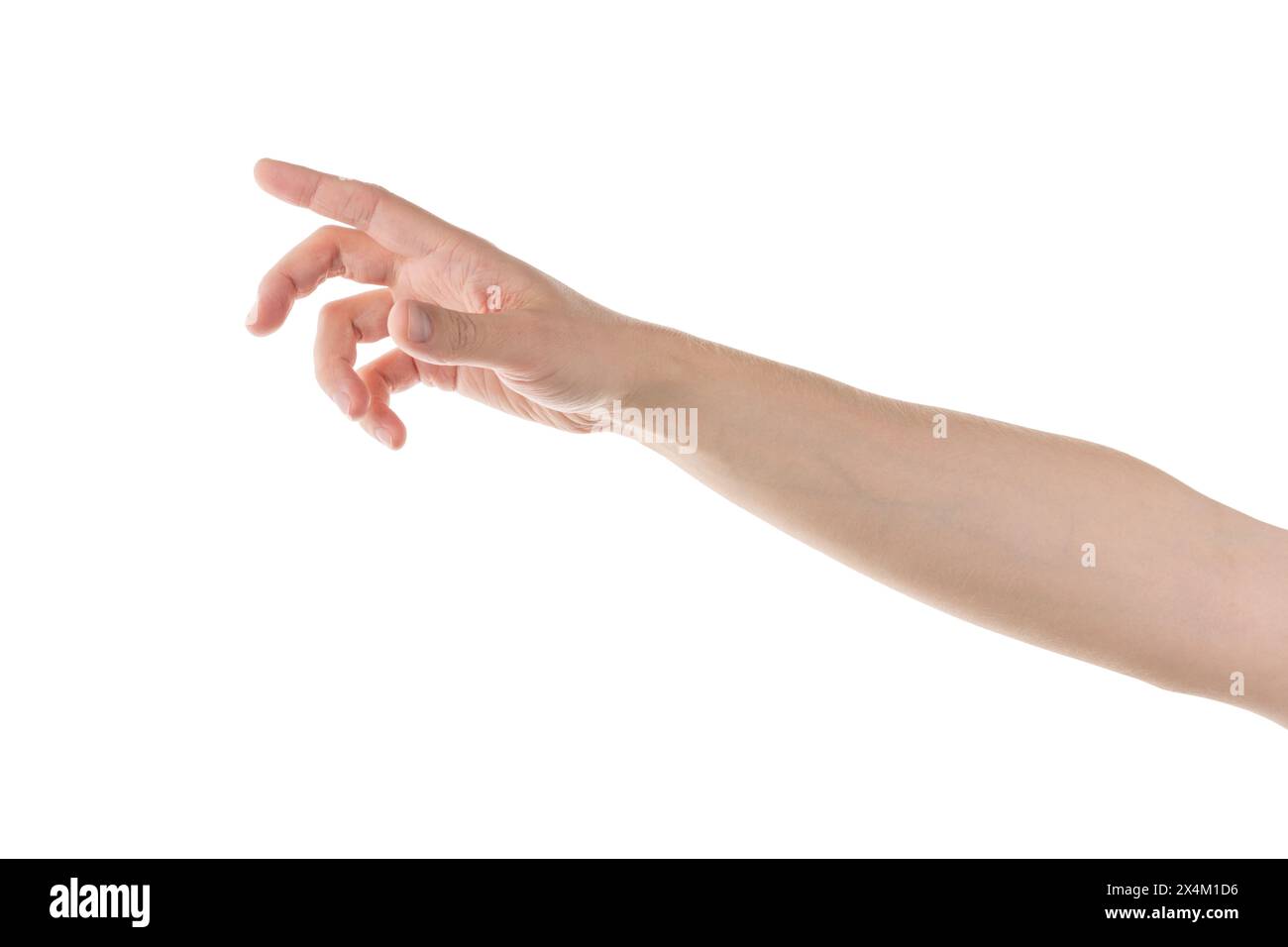 Adult man hand reaching gesture isolated on white background, high ...