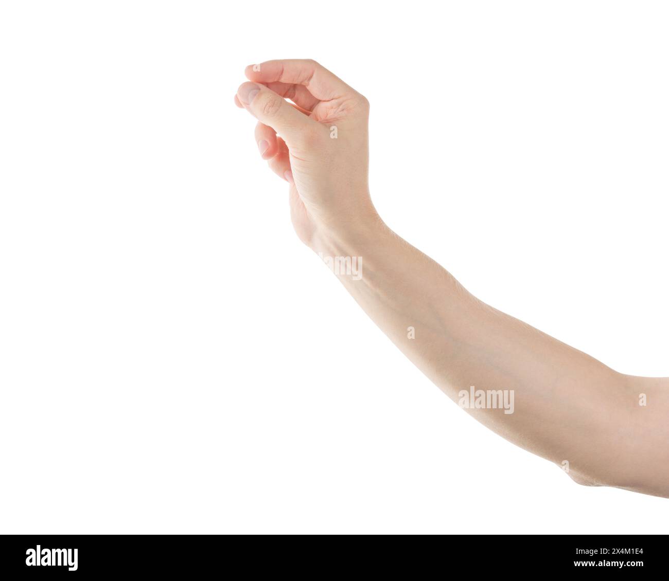 Adult man hand hold something with fingers isolated on white background, high detailed Stock ...