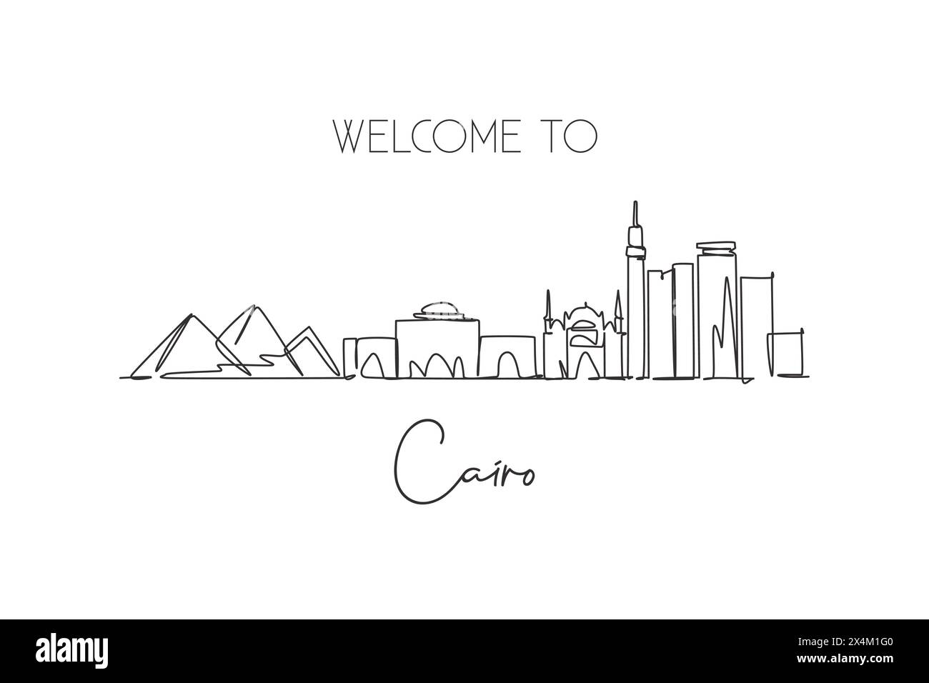 One continuous line drawing of Cairo city skyline, Egypt. Beautiful ...