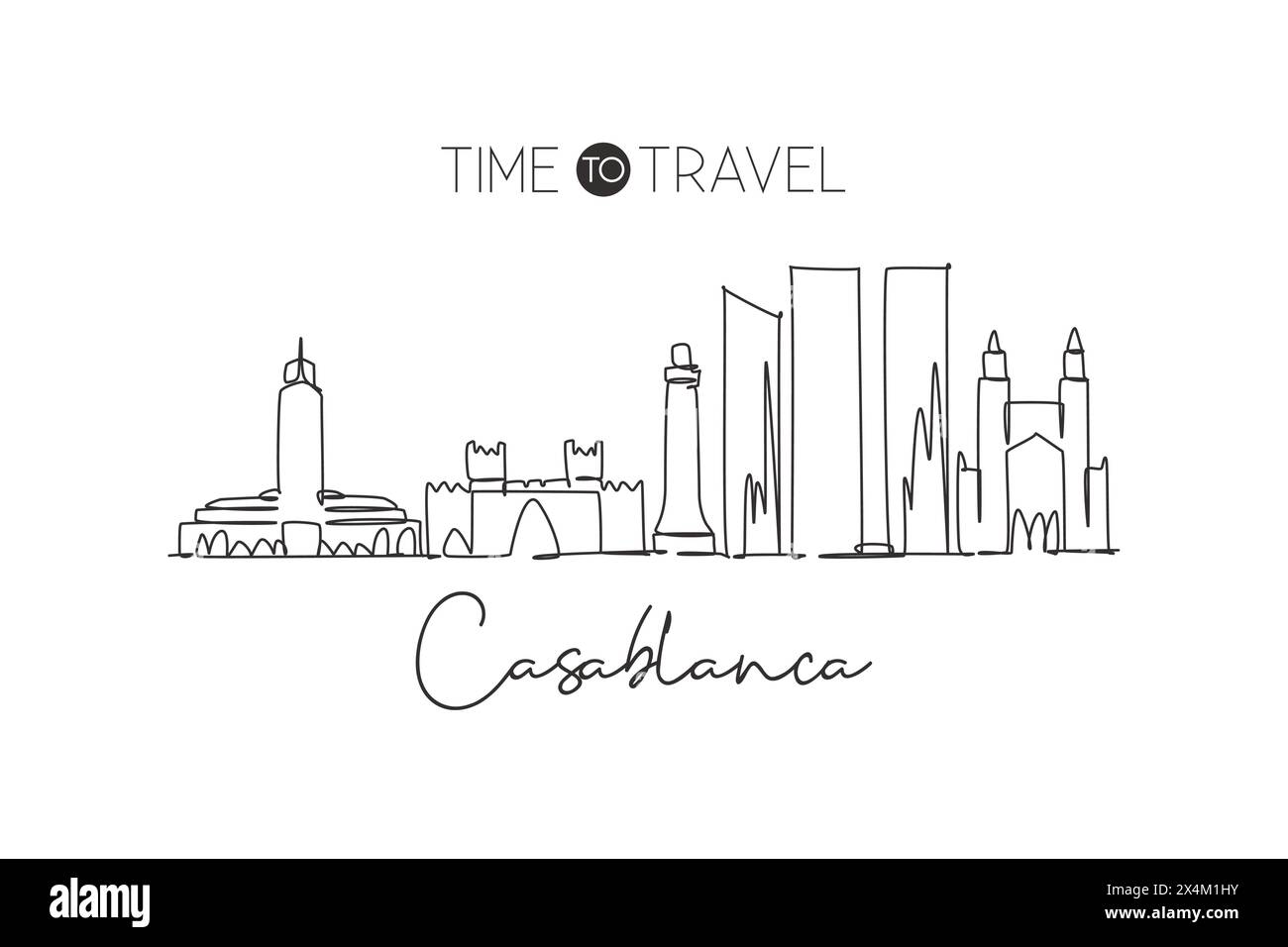 Single continuous line drawing of Casablanca city skyline Morocco ...