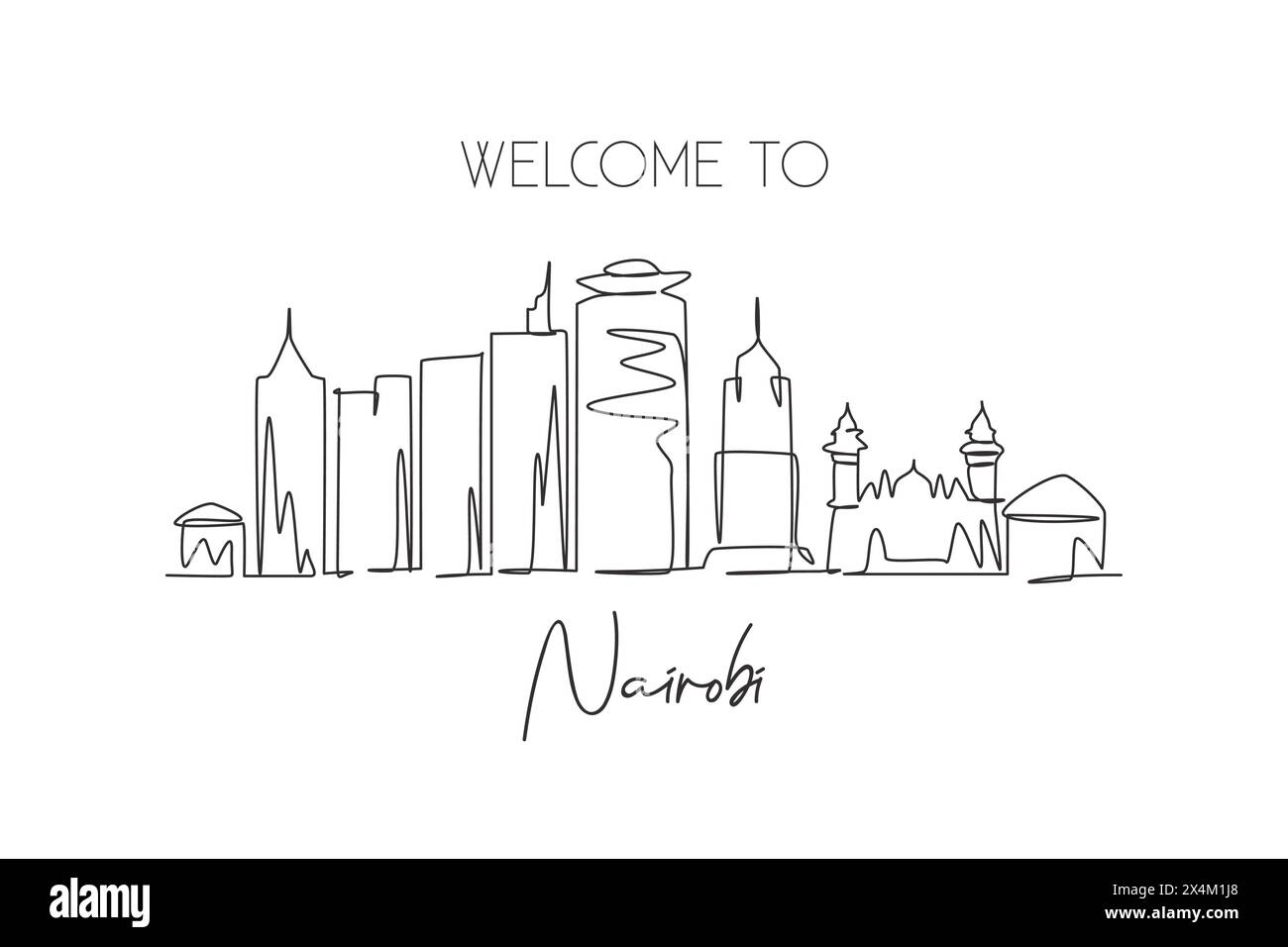 Single continuous line drawing of Nairobi city skyline, Kenya. Famous ...