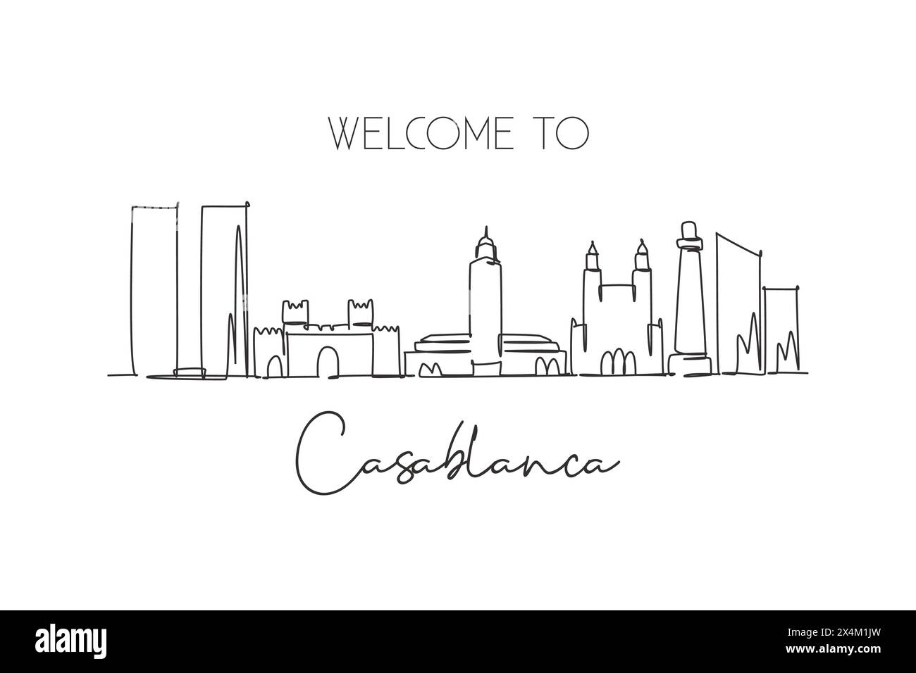 One continuous line drawing of Casablanca city skyline, Morocco ...