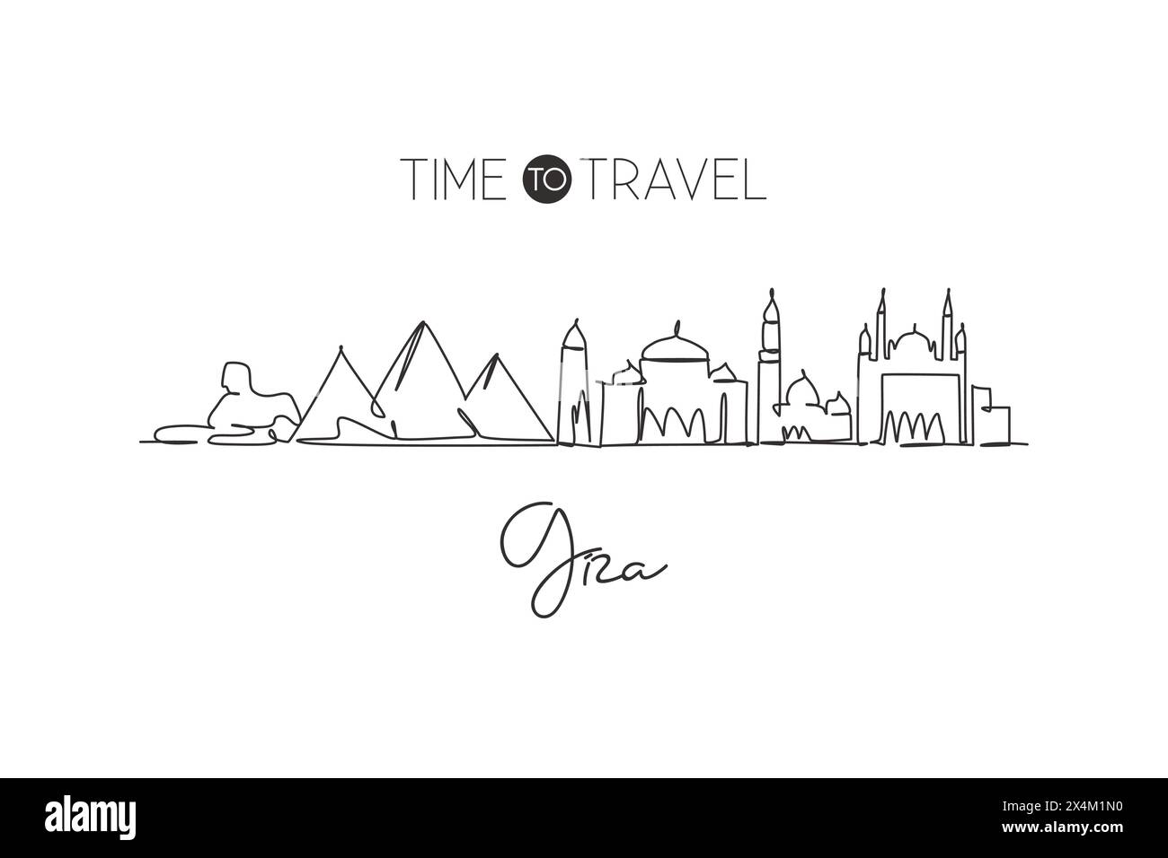 One continuous line drawing of Giza city skyline, Egypt. Beautiful ...