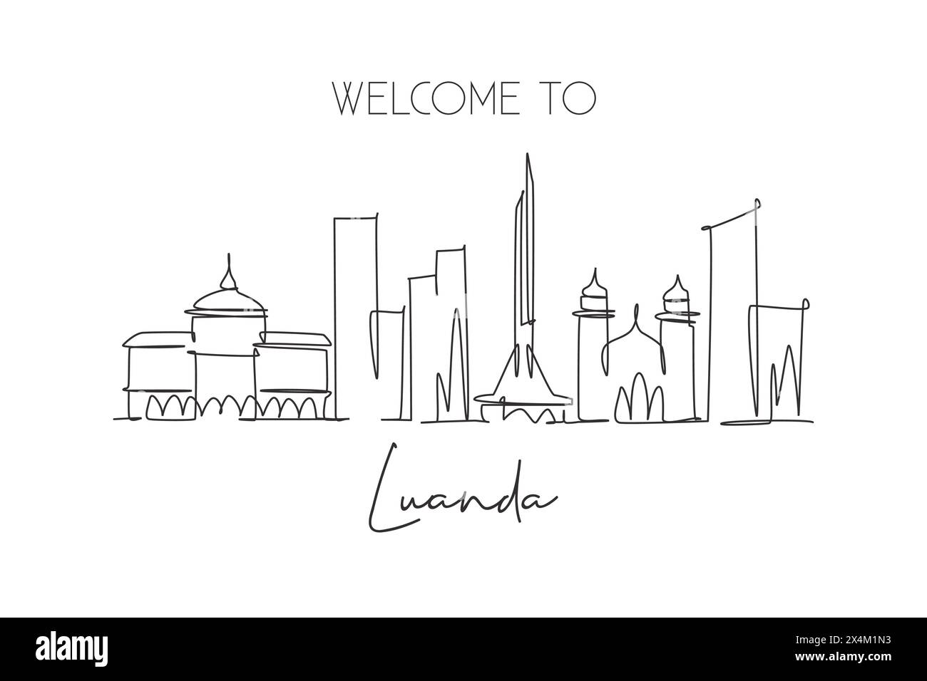 One continuous line drawing of Luanda city skyline, Angola. Beautiful ...