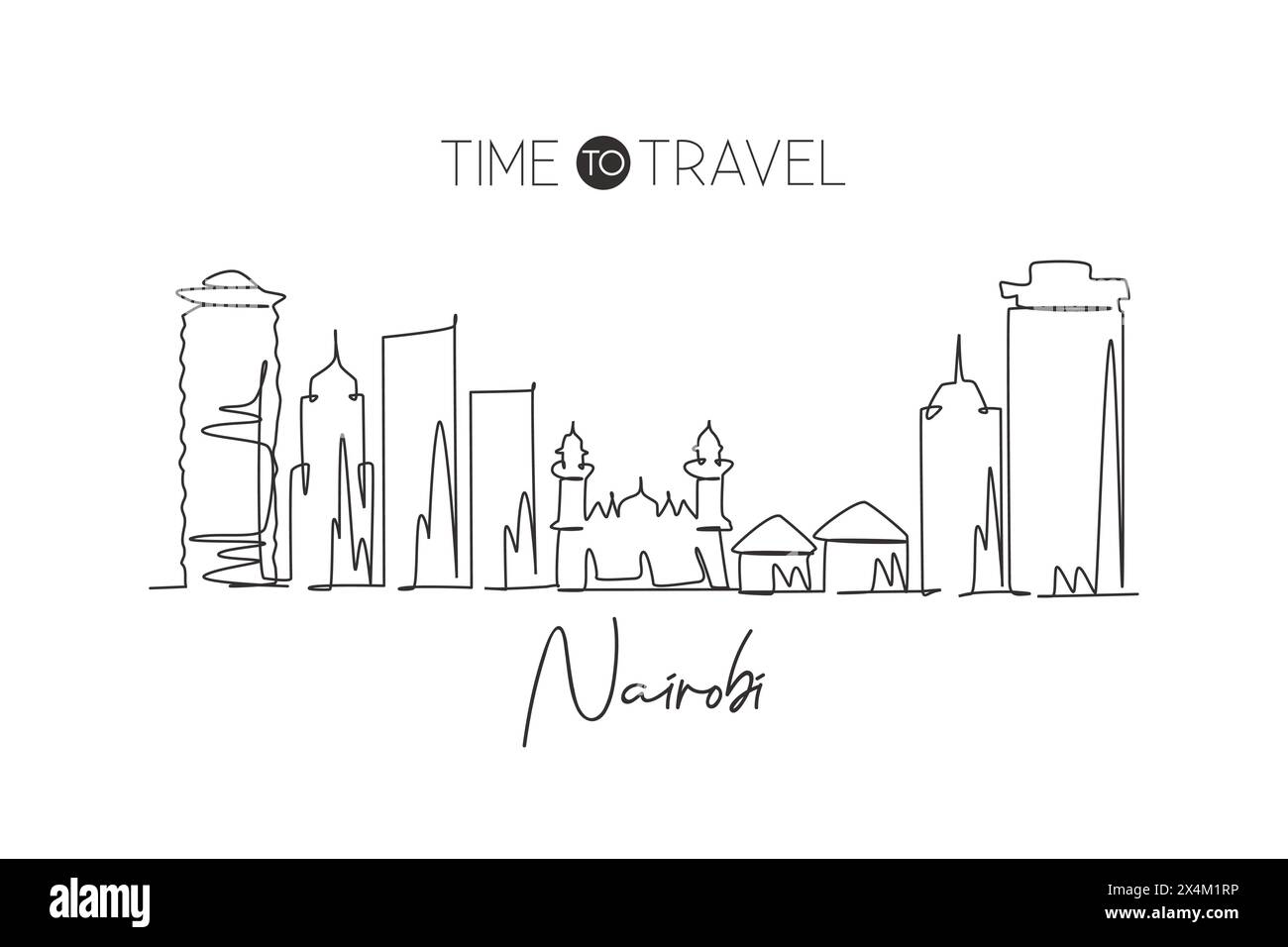 One continuous line drawing Nairobi city skyline, Kenya. Beautiful ...