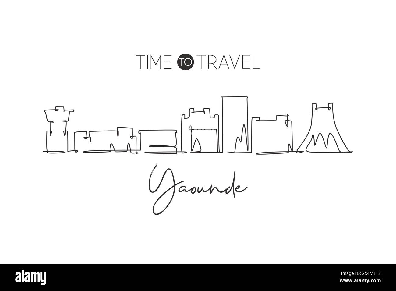 One continuous line drawing of Yaounde city skyline, Cameroon ...
