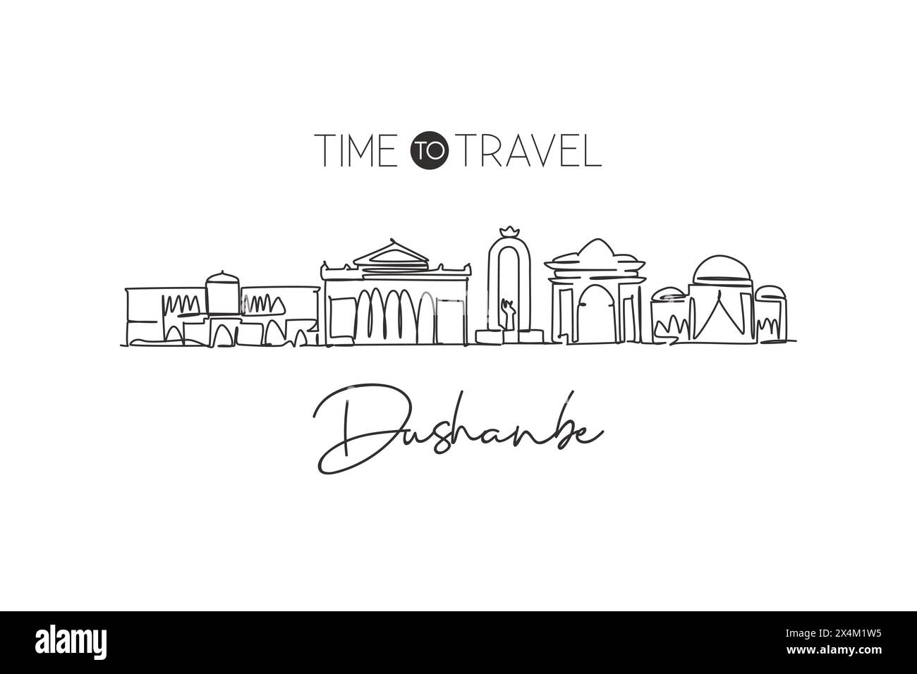 Single continuous line drawing of Dushanbe city skyline, Tajikistan ...