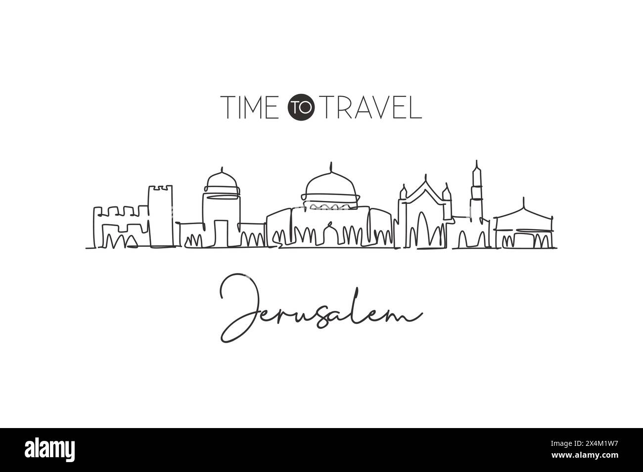 Single continuous line drawing of Jerusalem skyline, Palestine. Famous ...