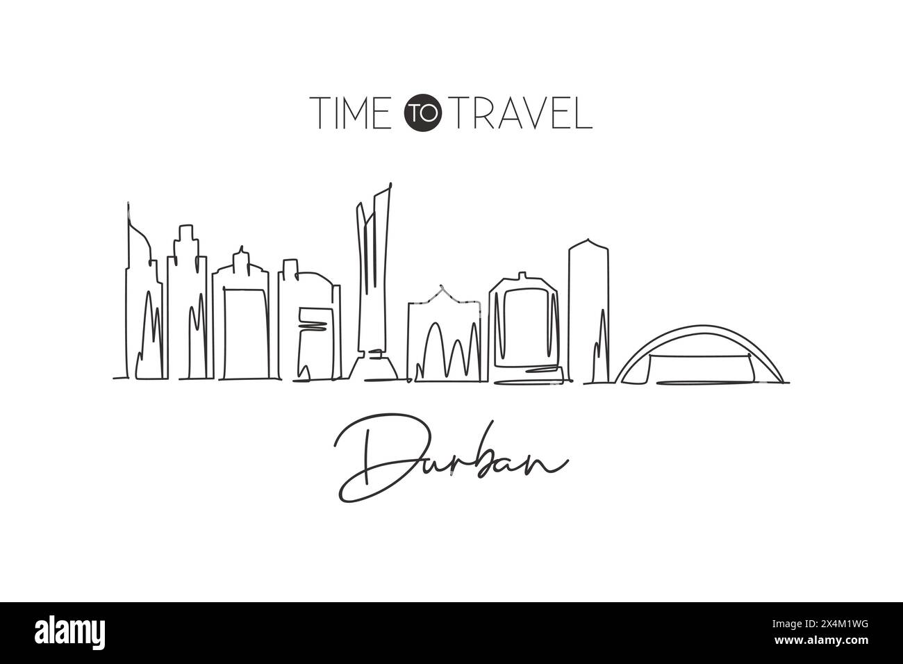 One continuous line drawing of Durban city skyline, South Africa ...
