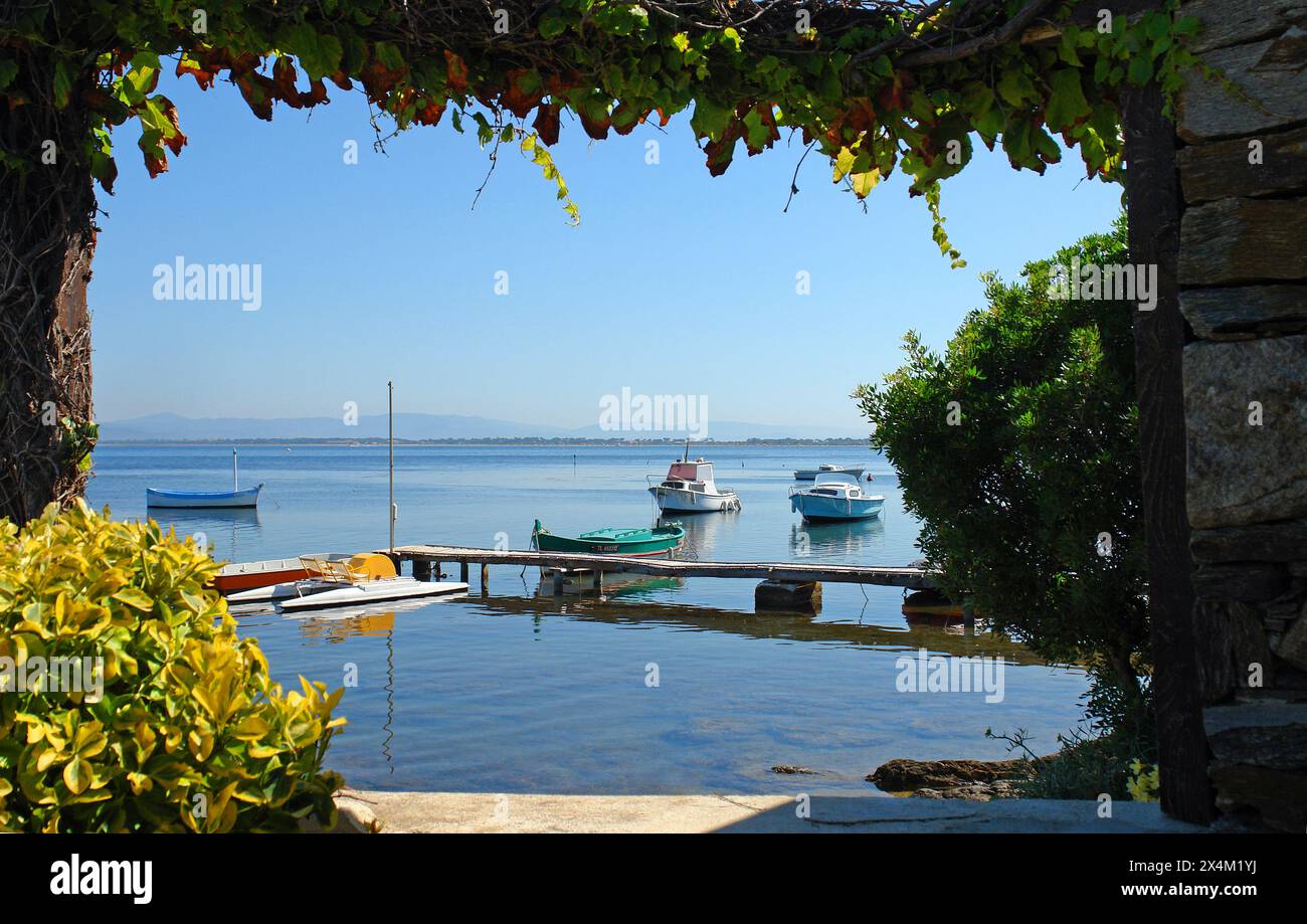 Small boats moored to the Giens peninsula Hyeres Var Provence Stock ...