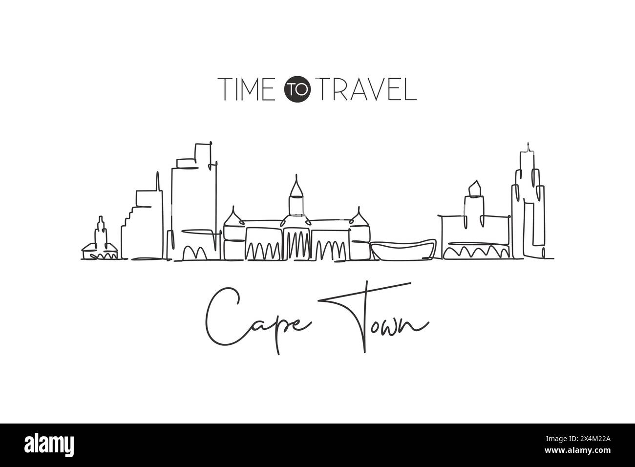 One single line drawing of Cape Town city skyline, South Africa. World ...