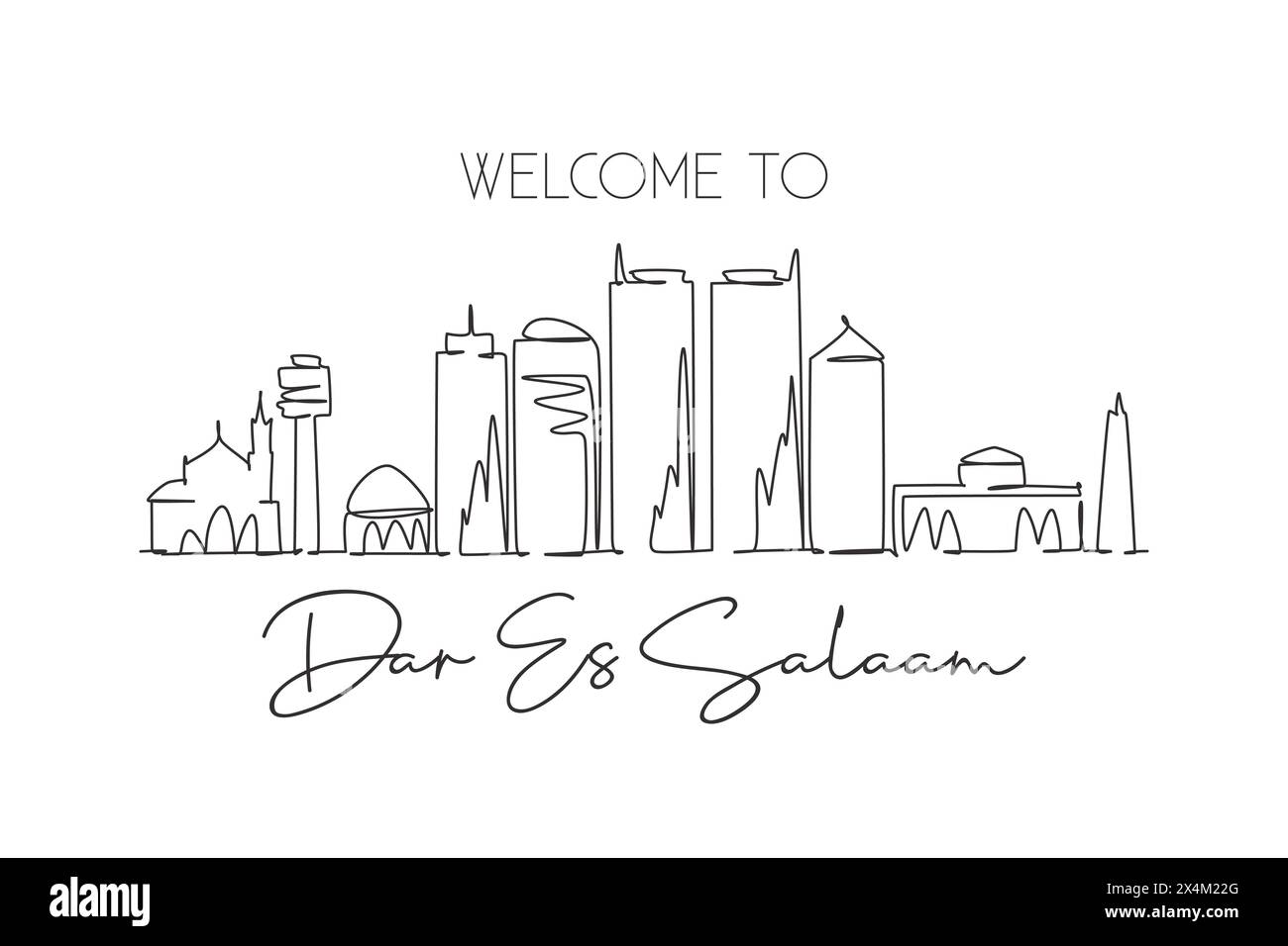 One continuous line drawing of Dar Es Salaam skyline, Tanzania ...