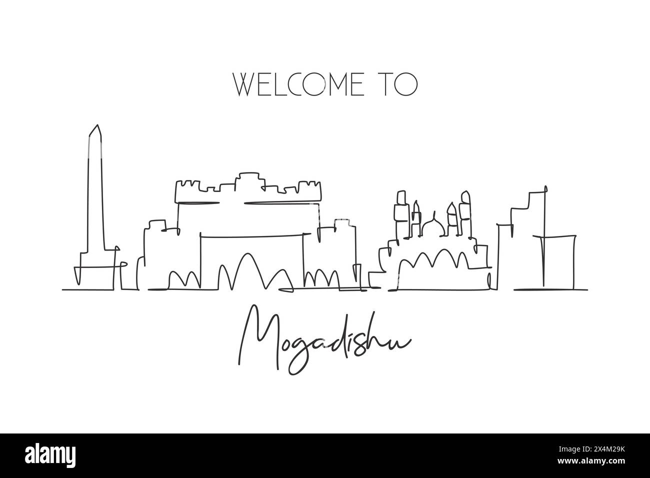 One single line drawing city Mogadishu skyline, Somalia. Historical ...