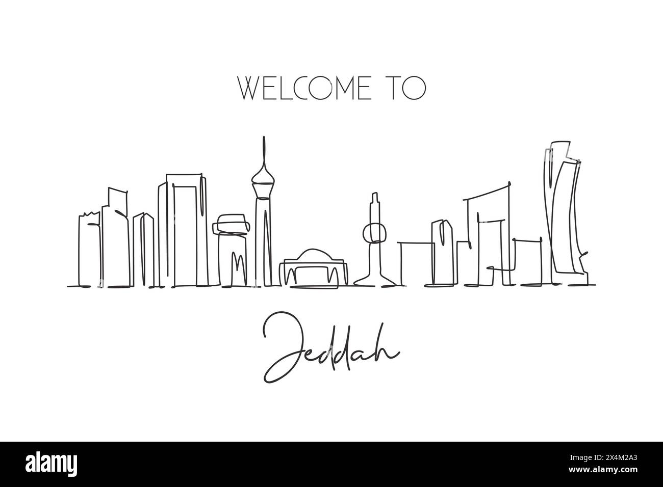 One continuous line drawing of Jeddah city skyline, Saudi Arabia ...