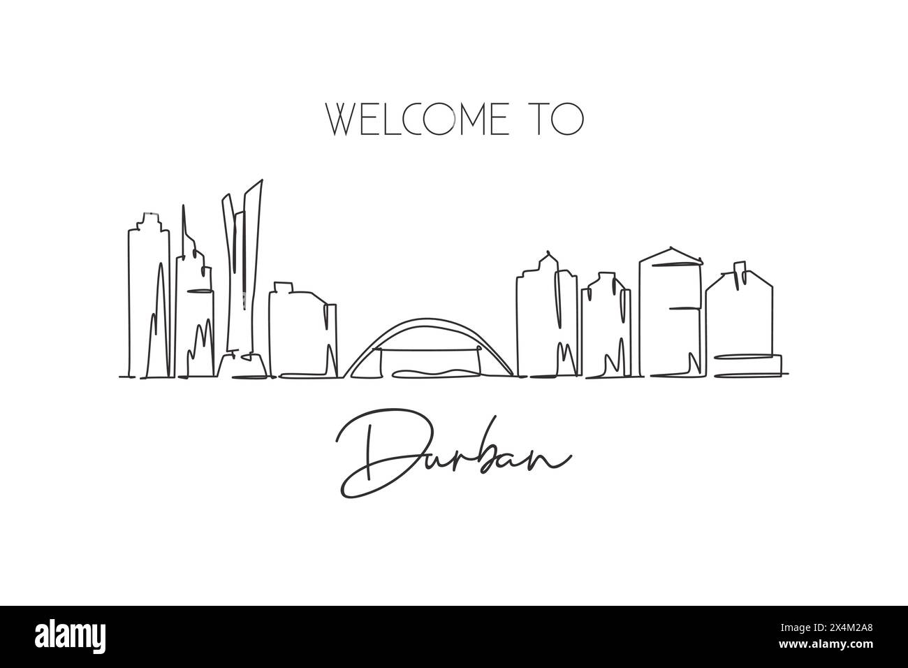 One single line drawing of Durban city skyline, South Africa. World ...