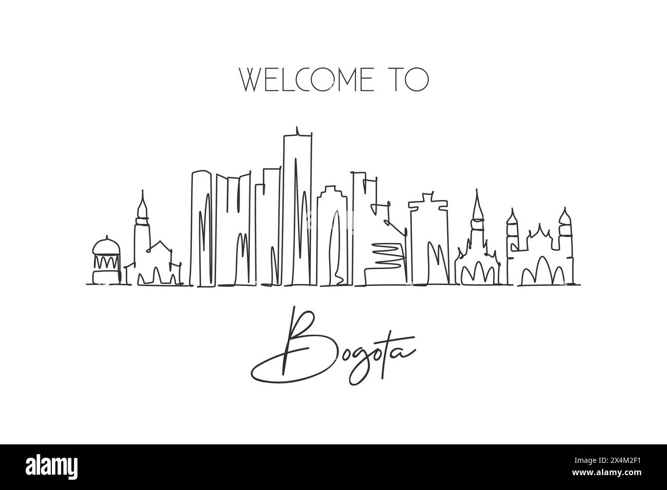 One single line drawing Bogota city skyline, Colombia. World historical ...