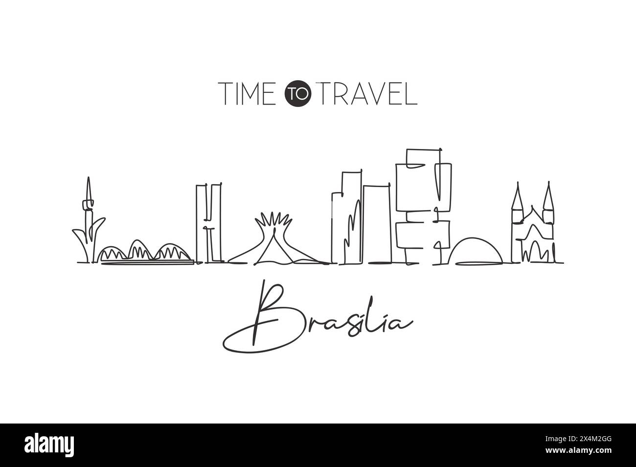 Single continuous line drawing of Brasilia skyline, Brazil. Famous city ...