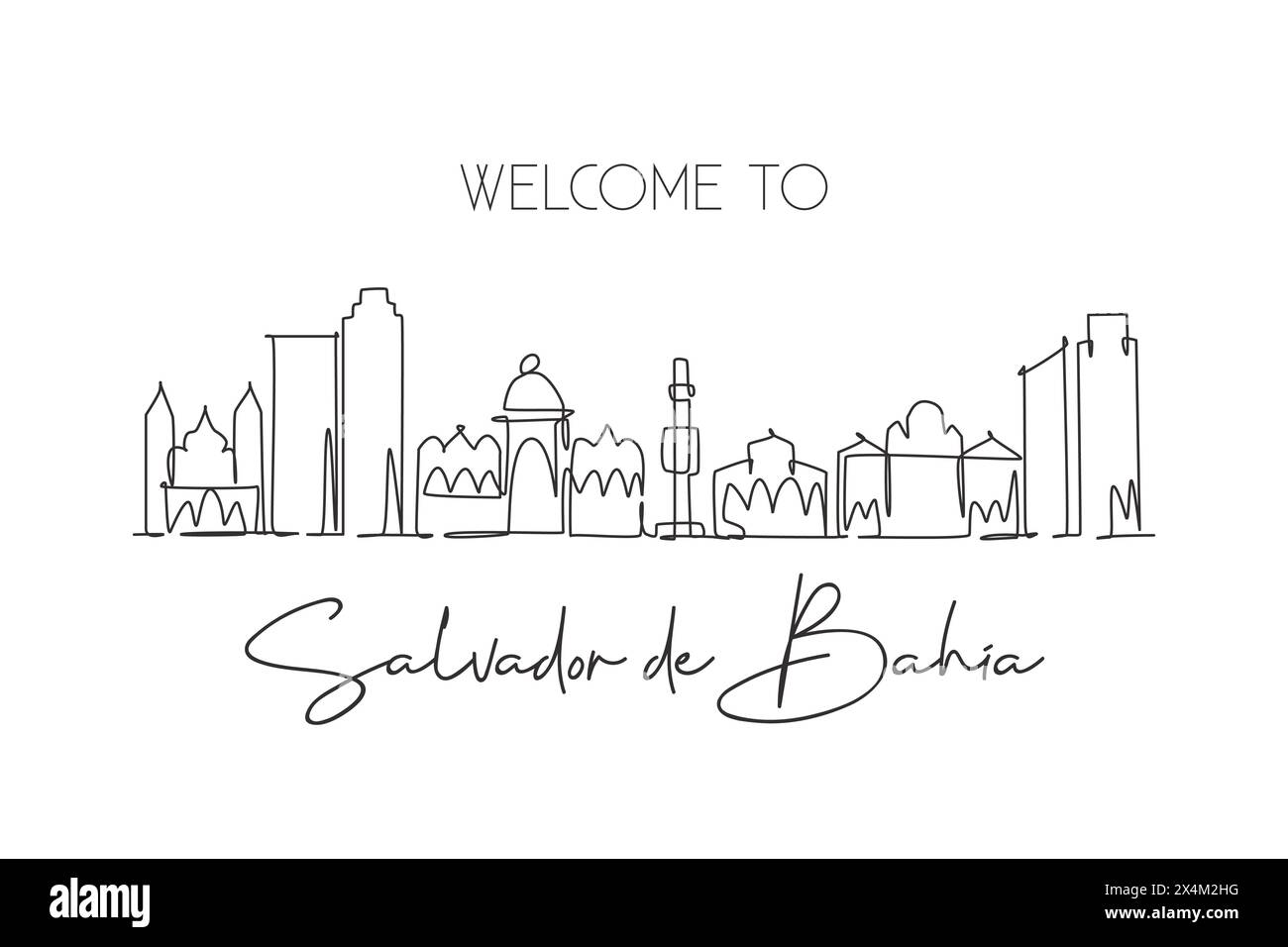 One continuous line drawing of Salvador de Bahia city skyline, Brazil ...