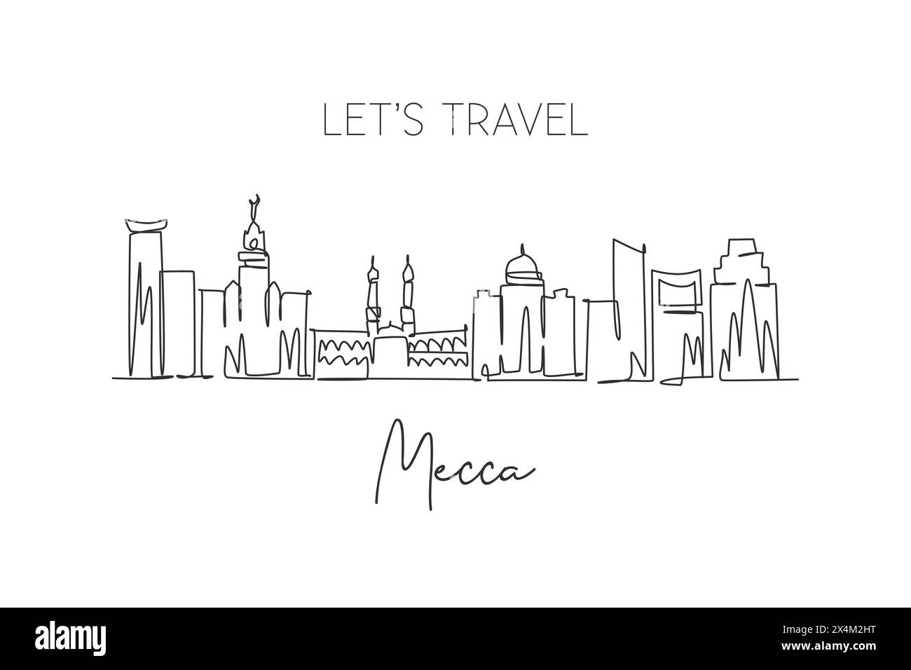 One single line drawing of Mecca city skyline, Saudi Arabia. World ...