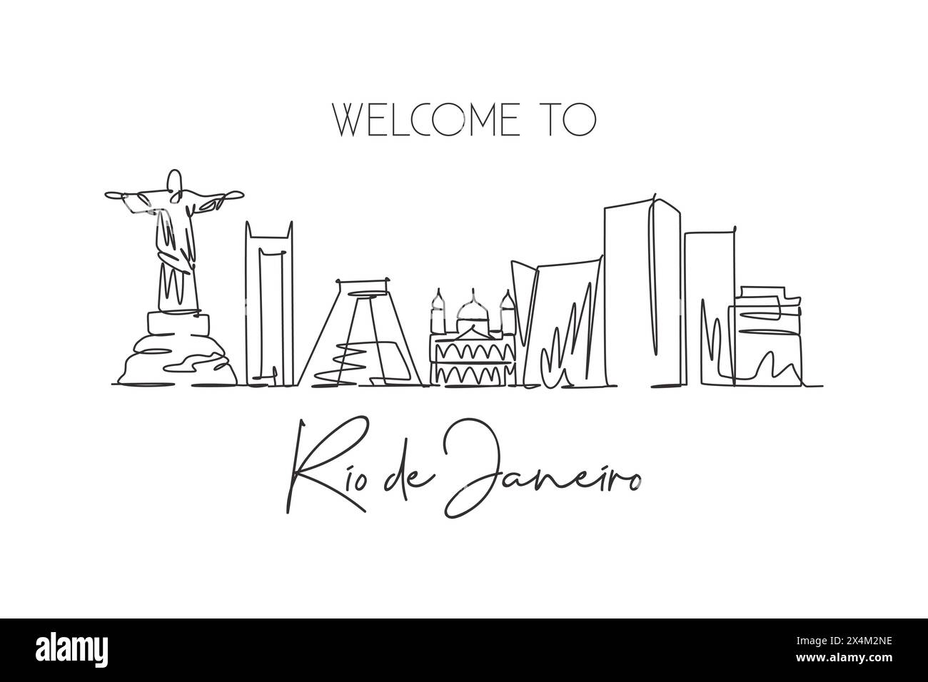 Single continuous line drawing of Rio de Janeiro city skyline, Brazil ...