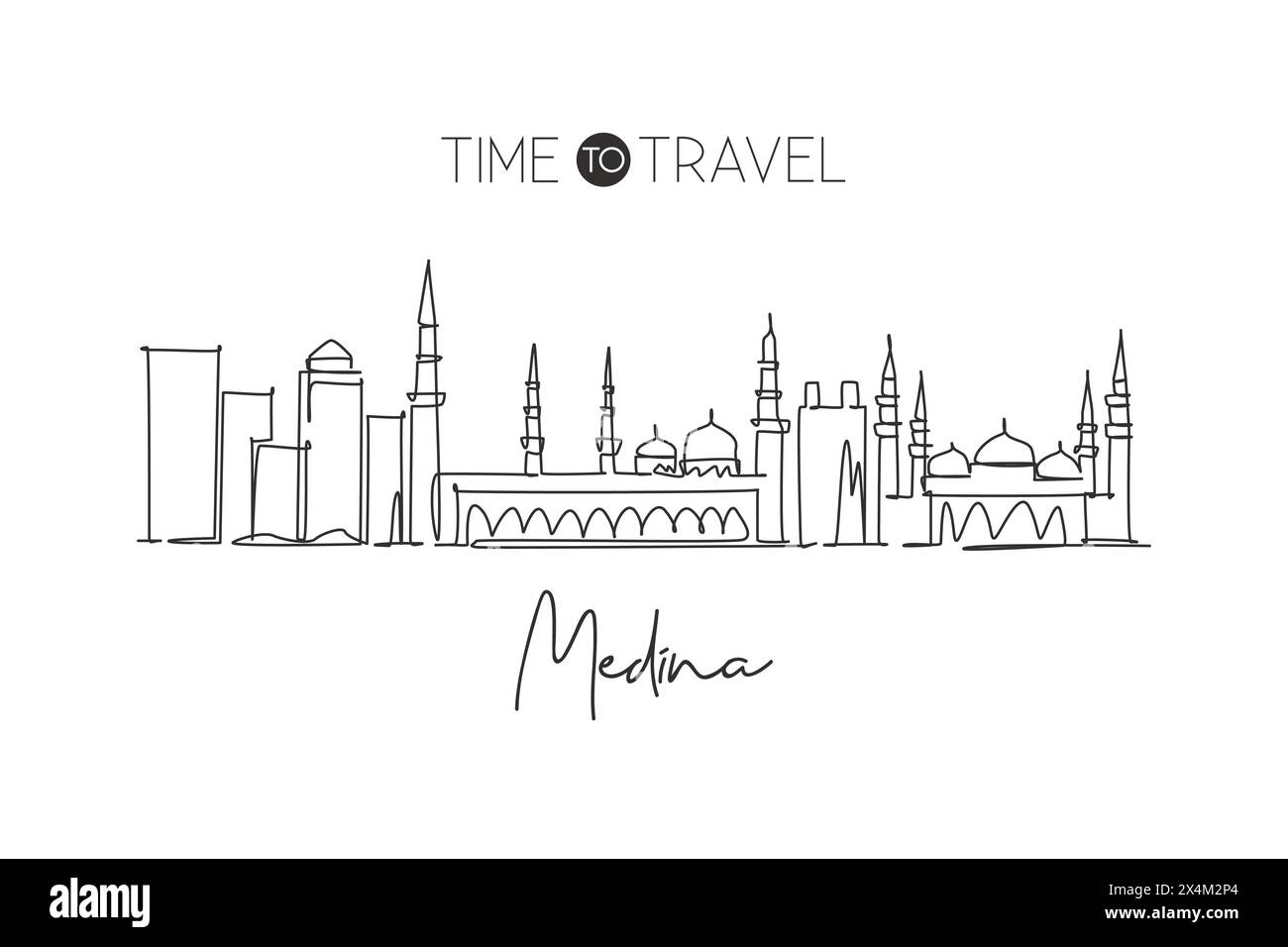 One continuous line drawing of Medina city skyline, Saudi Arabia ...