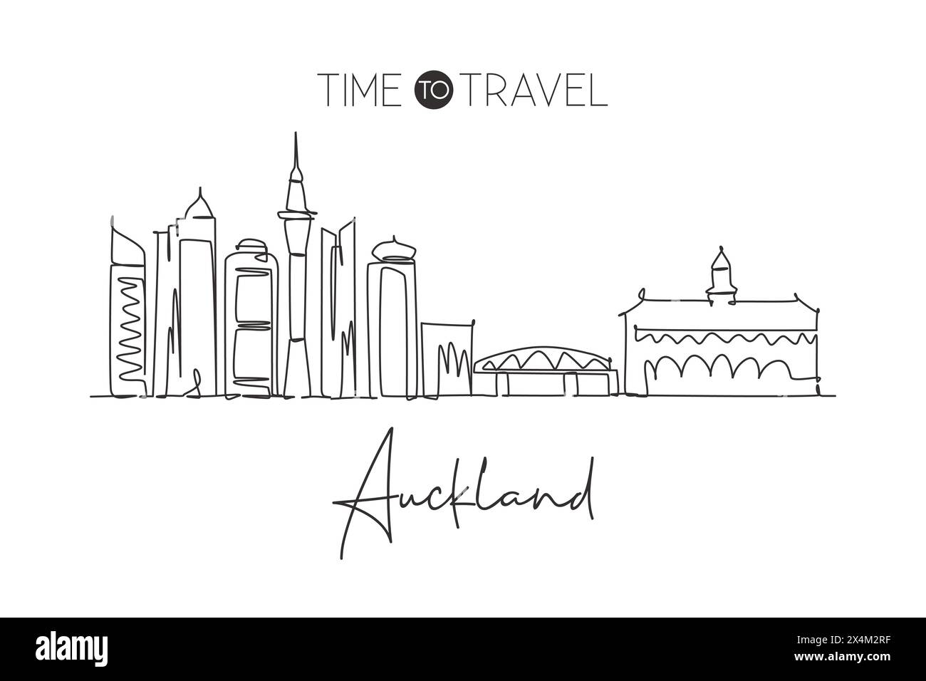 One single line drawing of Auckland city skyline, New Zealand. World ...