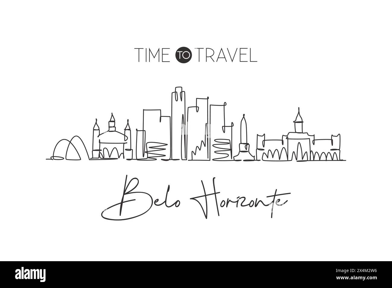 One single line drawing of Belo Horizonte city skyline, Brazil. World ...