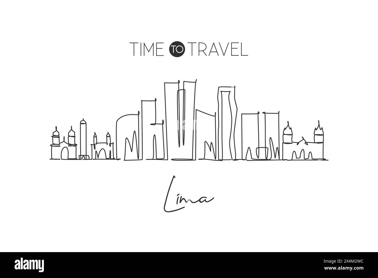One continuous line drawing of Lima city skyline, Peru. Beautiful ...