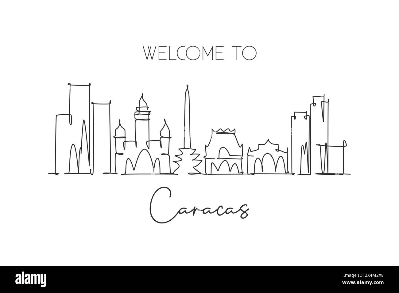 One continuous line drawing of Caracas city skyline, Venezuela ...