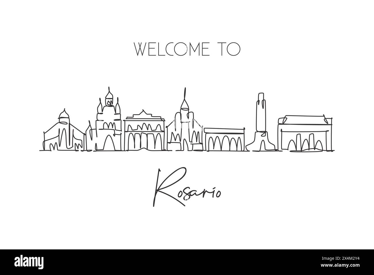 One single line drawing Rosario city skyline, Argentina. World ...