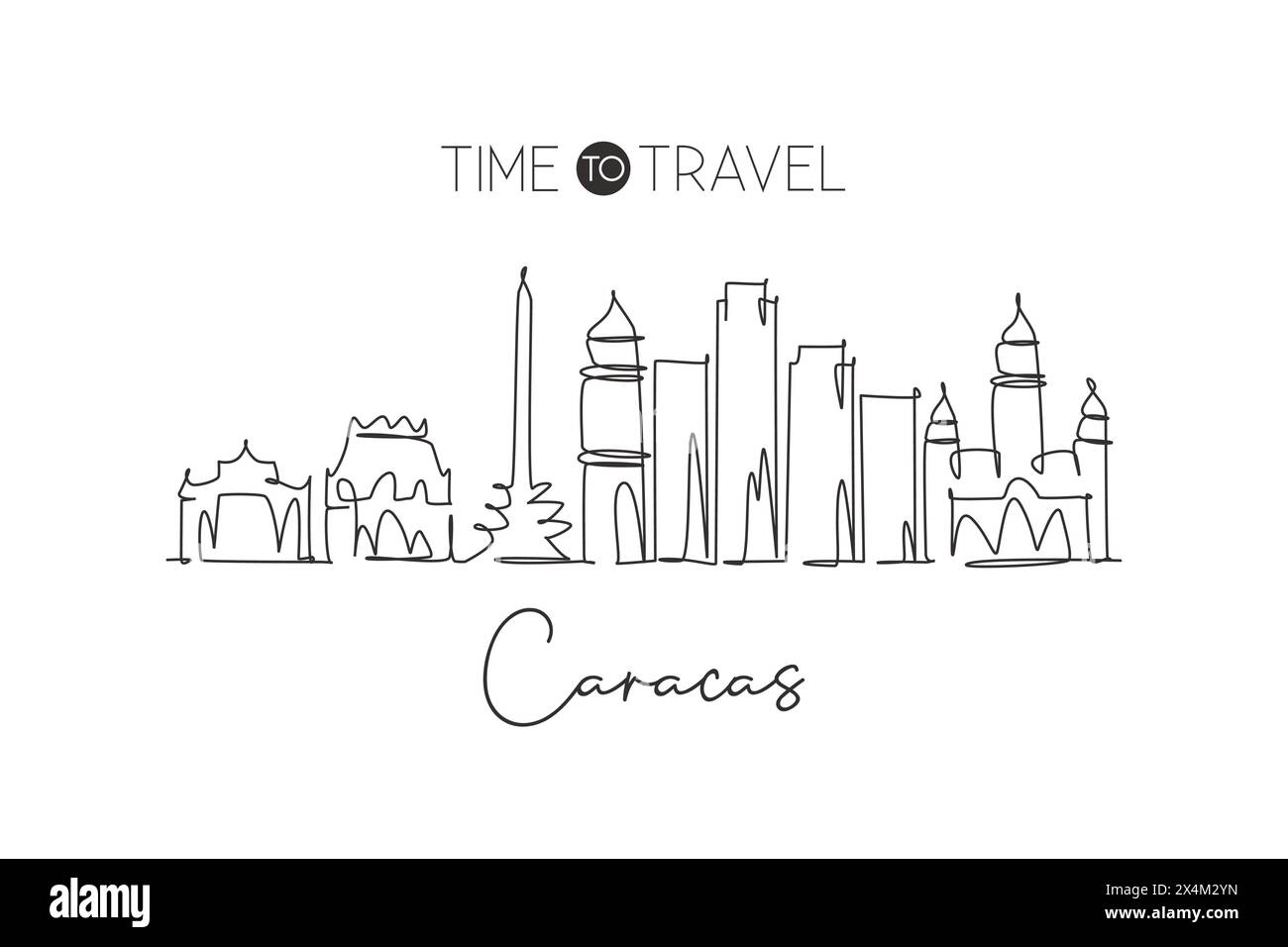Single continuous line drawing of Caracas city skyline, Venezuela ...