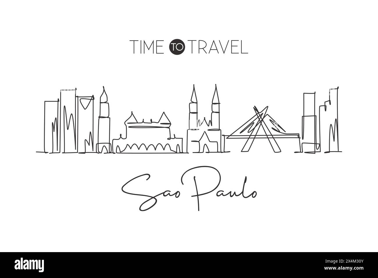 Single continuous line drawing Sao Paulo city skyline, Brazil. Famous ...