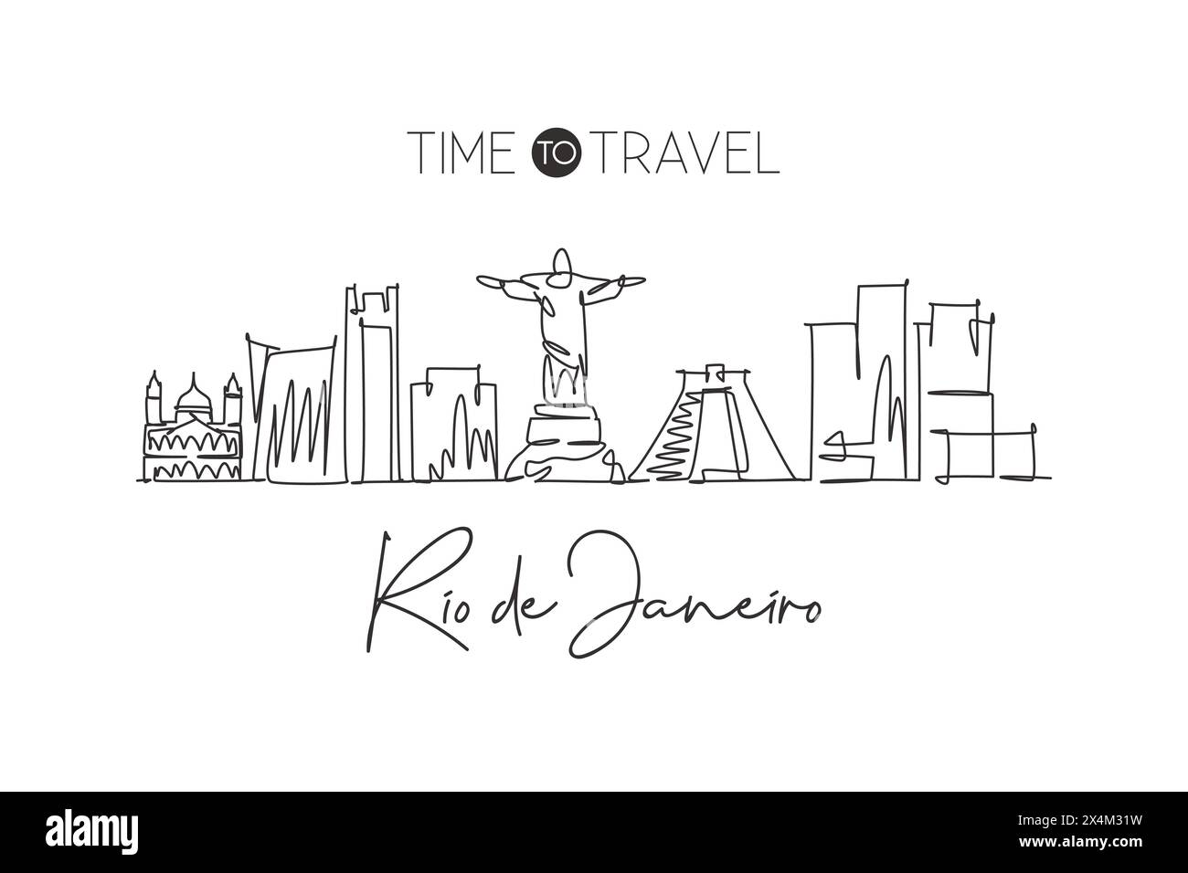 One single line drawing of Rio de Janeiro city skyline, Brazil. World ...