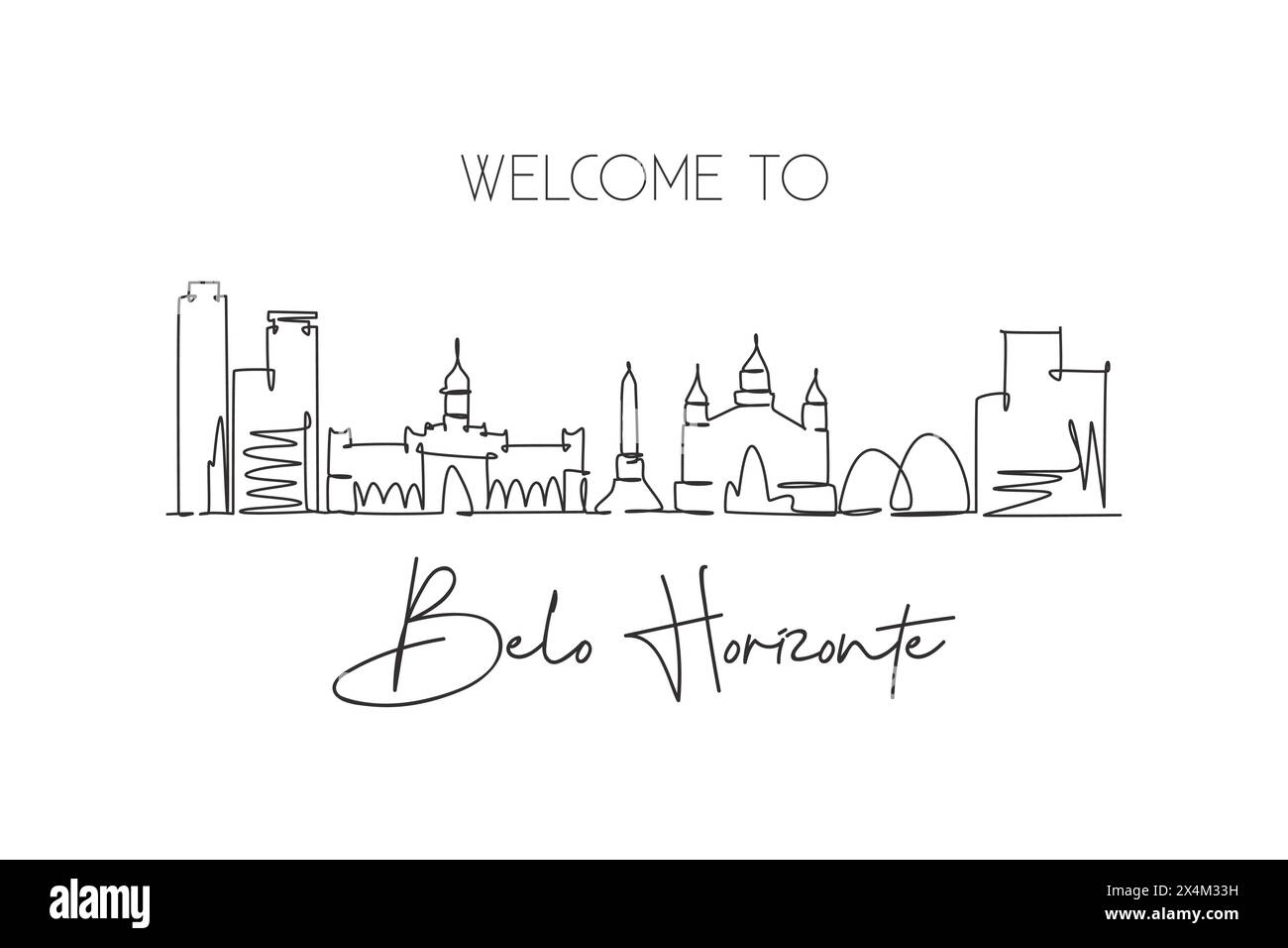 One continuous line drawing of Belo Horizonte city skyline, Brazil ...