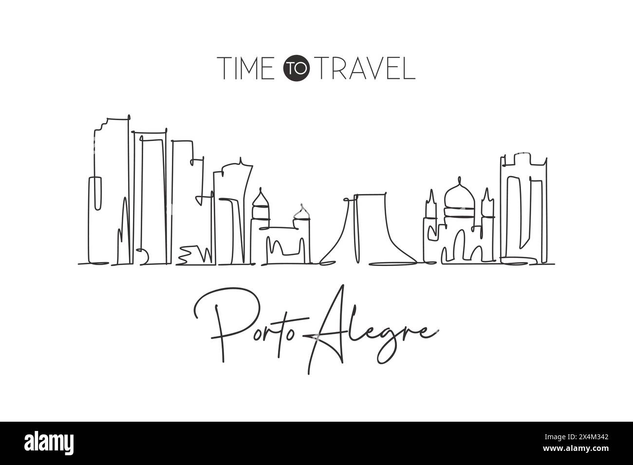 One continuous line drawing of Porto Alegre city skyline, Brazil ...