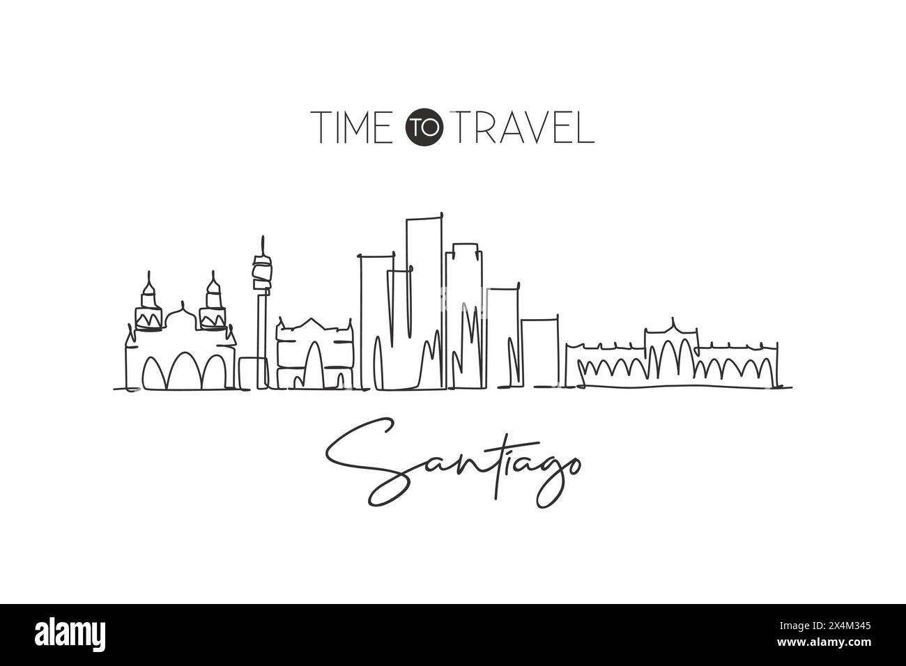 One continuous line drawing Santiago city skyline, Chile. Beautiful ...
